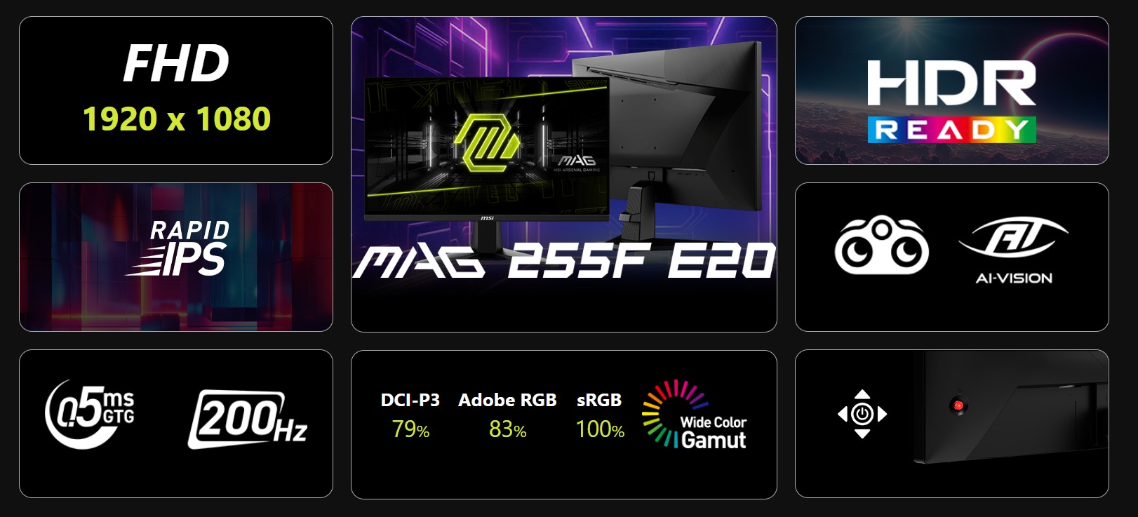 MSI MAG 255F E20 24.5” FHD Gaming Monitor – 200Hz, 0.5ms GtG, AMD FreeSync Premium, HDR Ready ...